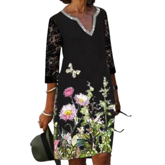 ROBE Femmes Robe V Île à col V Vintage Tous match Robe de printemps ...