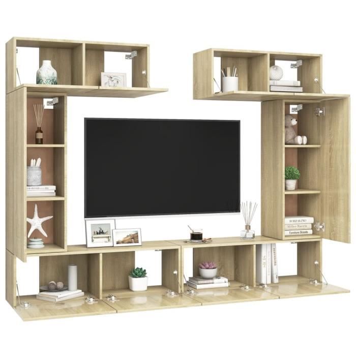 Meuble TV Mural Support TV avec Compartiments 6pcs, Support télé ...