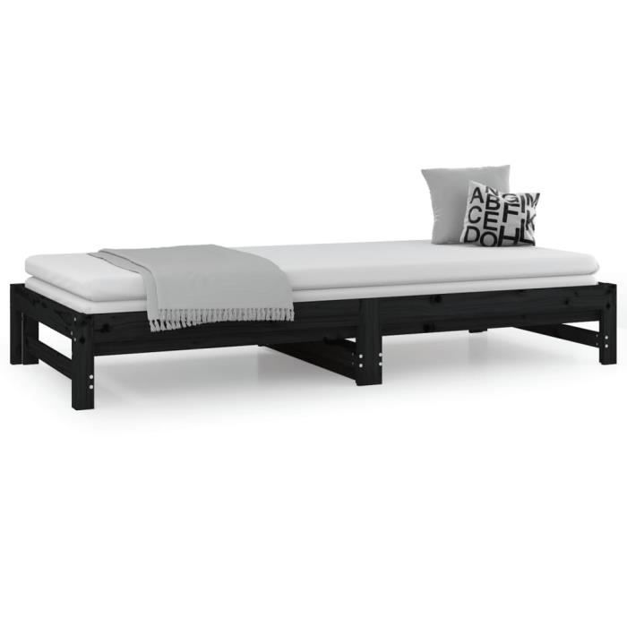 SALUTUYA - J2045 - Lit coulissant Noir 2x(90x200) cm Bois de pin massif ...