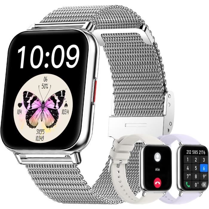 Montre Connectée Femme,1,85" Écran Tactile Smartwatch Avec 3 Bracelet ...