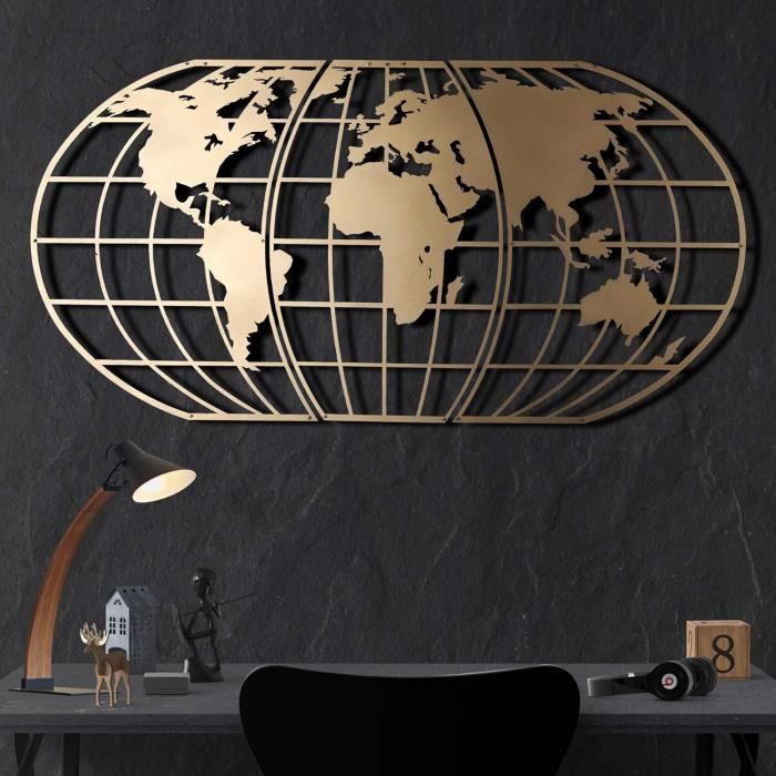 Tubibu Décoration murale moderne, 100 % métal, carte du monde ...