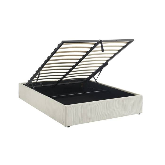 Lit coffre avec sommier à lattes. finition velours côtelé blanc. L 204 ...