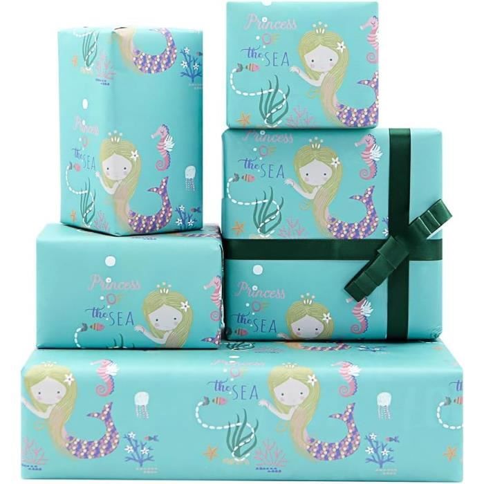 Lot De 4 Feuilles De Papier Cadeau Motif Sirène, Princesse De La Mer ...