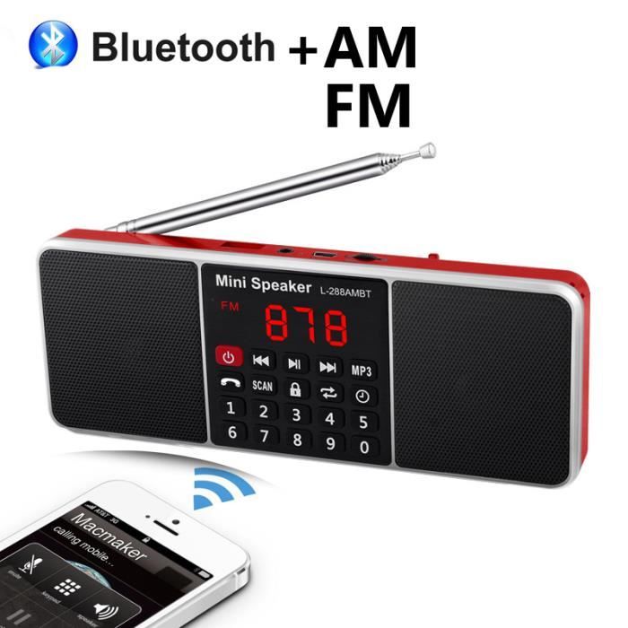 Rouge Radio numérique portable AM FM haut-parleur Bluetooth stéréo ...