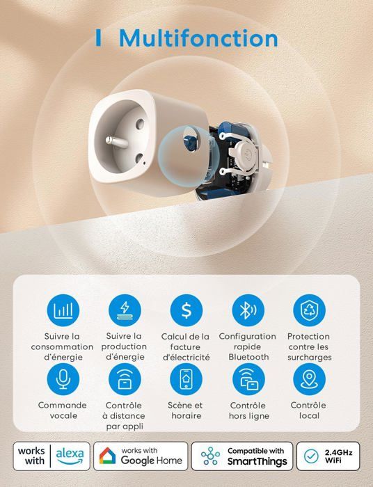 Prise Connectée (Type E), 16A Prise WiFi Mini Compatible avec Alexa ...