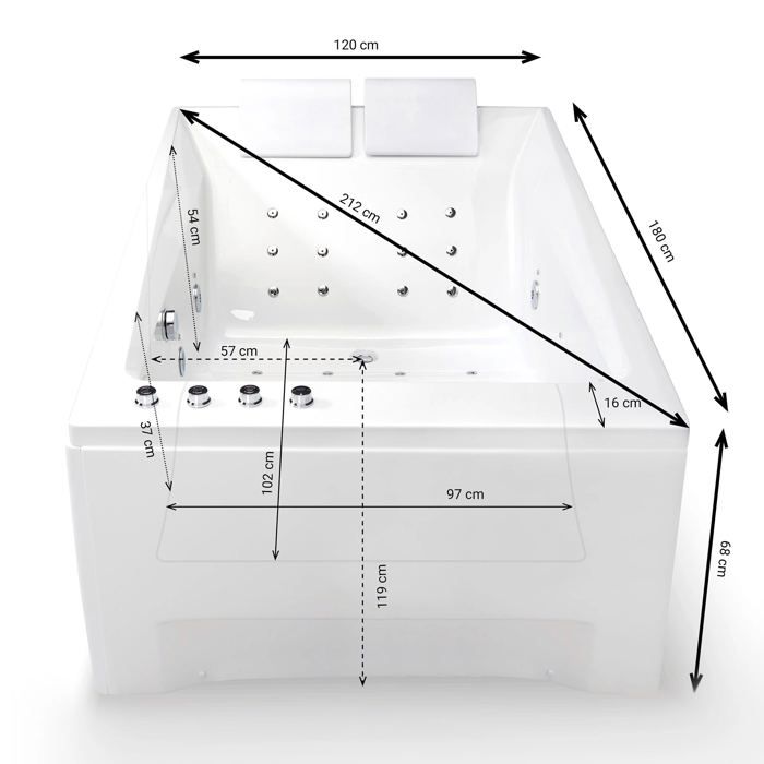 Baignoire Balnéo Kensho duo Wave 180 x120 x68 cm, by SPALINA - Blanc ...