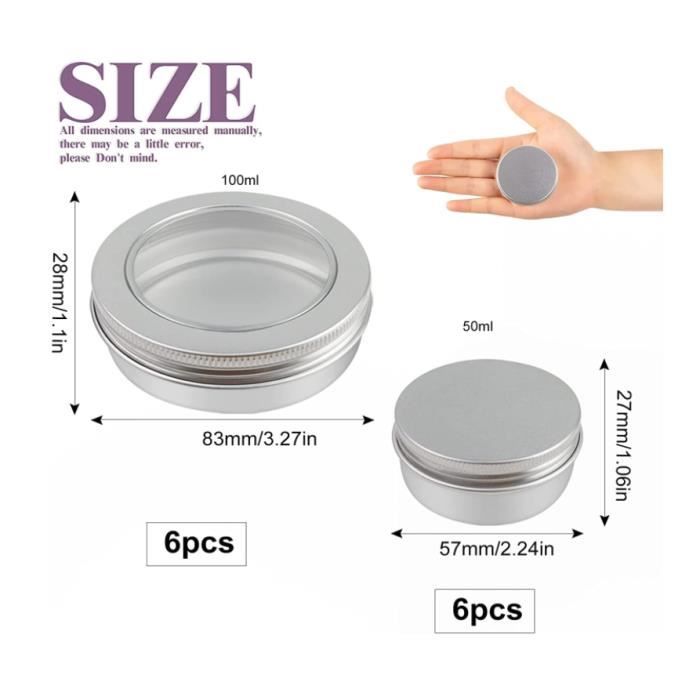 12 Pcs Pots en Aluminium 50ml/100ml Boîtes Aluminium Pot de Crème Vide ...