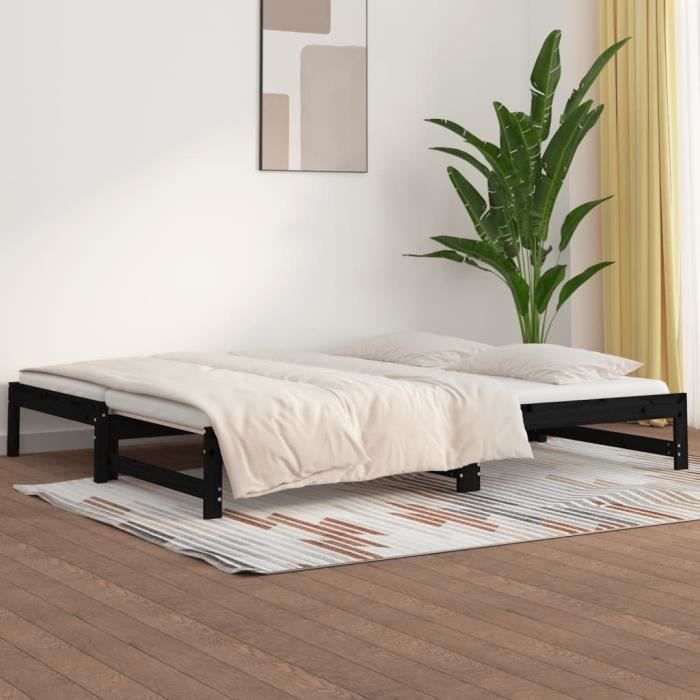 SALUTUYA - J2045 - Lit coulissant Noir 2x(90x200) cm Bois de pin massif ...