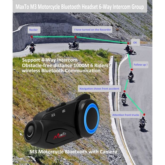 Interphone Bluetooth Pour Moto Avec Caméra M3,Casque De Moto,Kit De ...