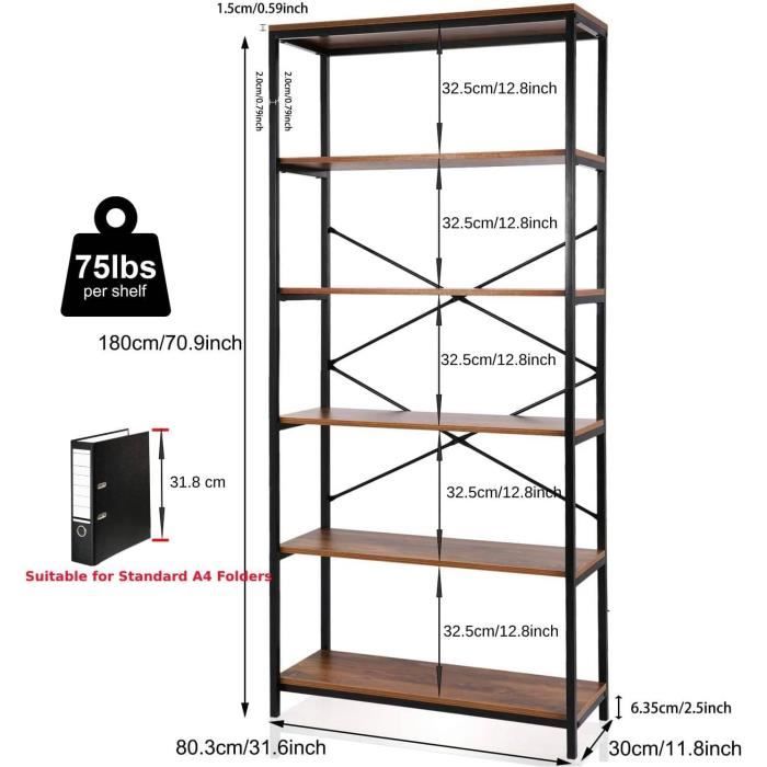 Bibliothèque à 6 Niveaux, étagère avec Structure en métal, étagère pour ...