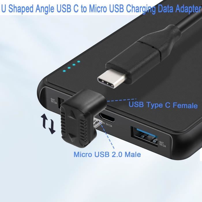 Adaptateur USB C vers Micro USB coudé en U Adaptateur USB C femelle ...
