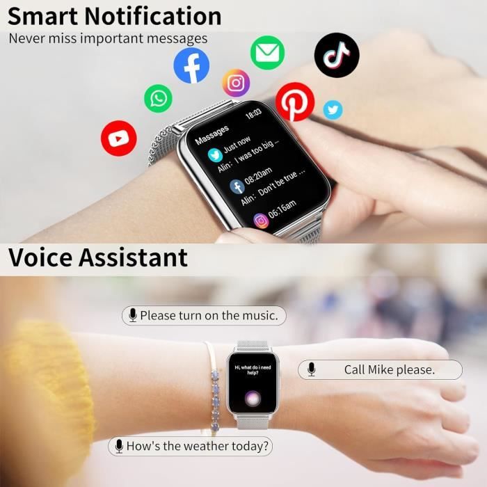 Montre Connectée Femme,1,85" Écran Tactile Smartwatch Avec 3 Bracelet ...