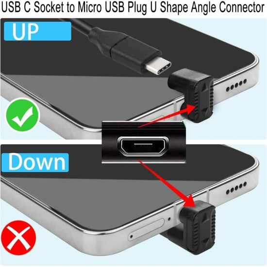 Adaptateur USB C vers Micro USB coudé en U Adaptateur USB C femelle ...