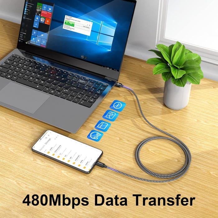 Câble USB C,[1M] Câble de charge rapide en nylon USB Type C pour ...