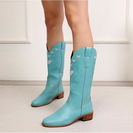 Bottes vintage pour femmes brodees Western Cowboy boheme talon bas ...