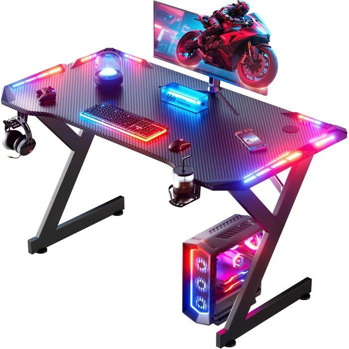 HLONONE LED Bureau Gaming 100 x 55 cm, avec Porte-gobelet et Crochet ...