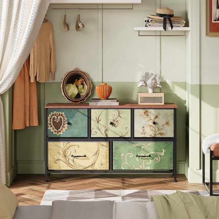 Commode Vintage avec 5 Tiroirs, Commode en Bois Casier de rangement ...