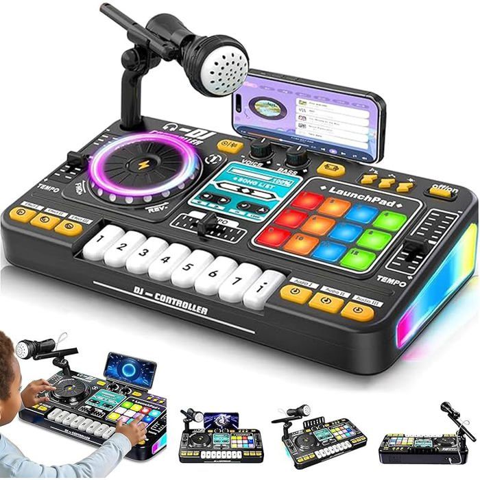 Table de mixage DJ for Enfants avec Microphone Bluetooth 8 Touches de ...