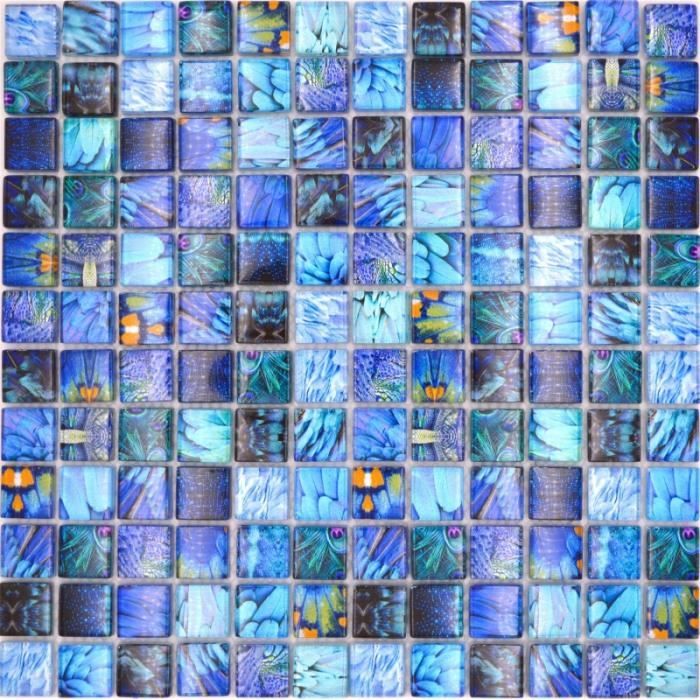 Mosaïque de verre - Bird - MOS68-WL74 - Bleu turquoise - Brillant ...
