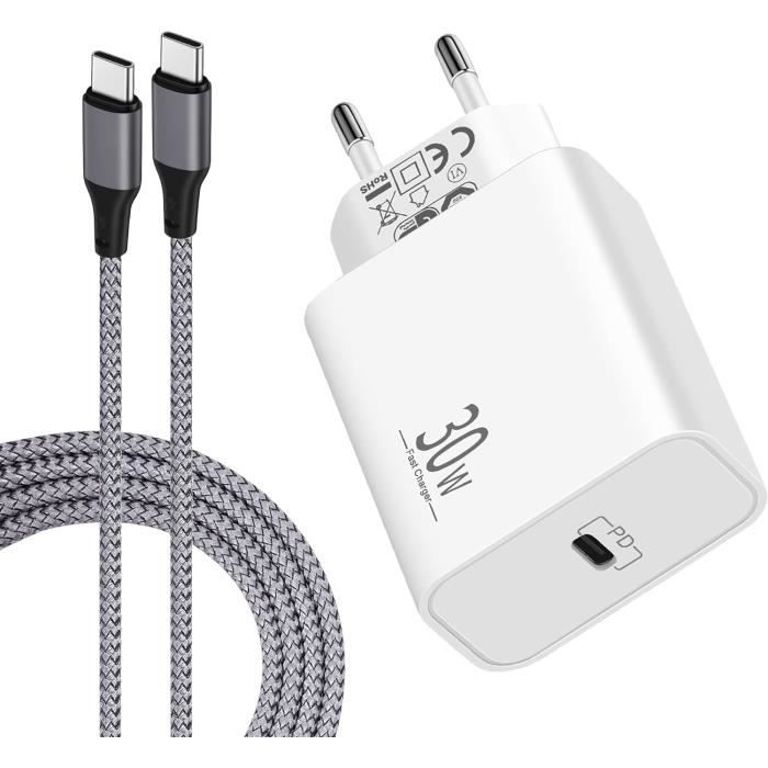 Chargeur Usb C 30W Et Câble Type C 2M Pour Iphone 15, Embout Adaptateur ...