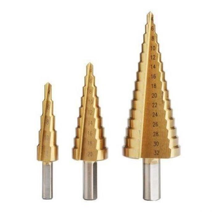 QA1444,3pcs 4-32mm HSS Foret Fraises à Étages Conique Perçage Perceuse ...