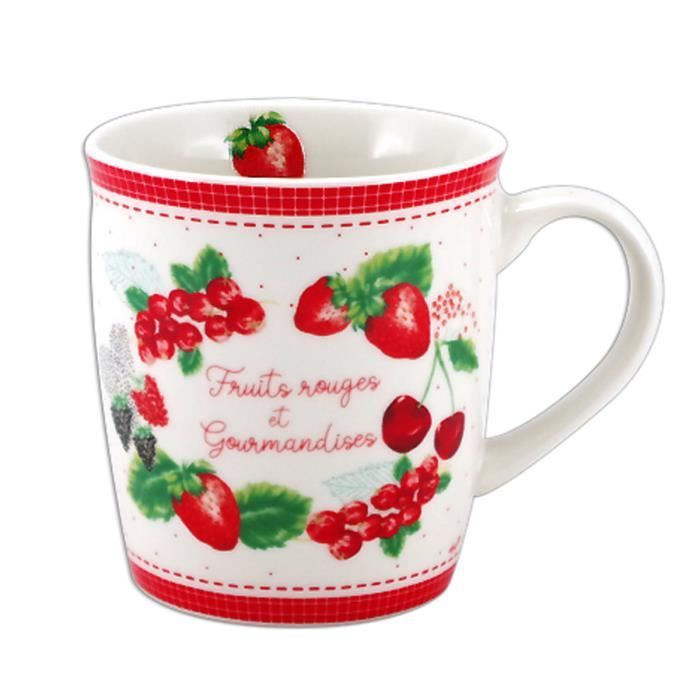 Mug porcelaine 'Fruits Rouges et Gourmandises' rouge blanc - 95x85 mm ...