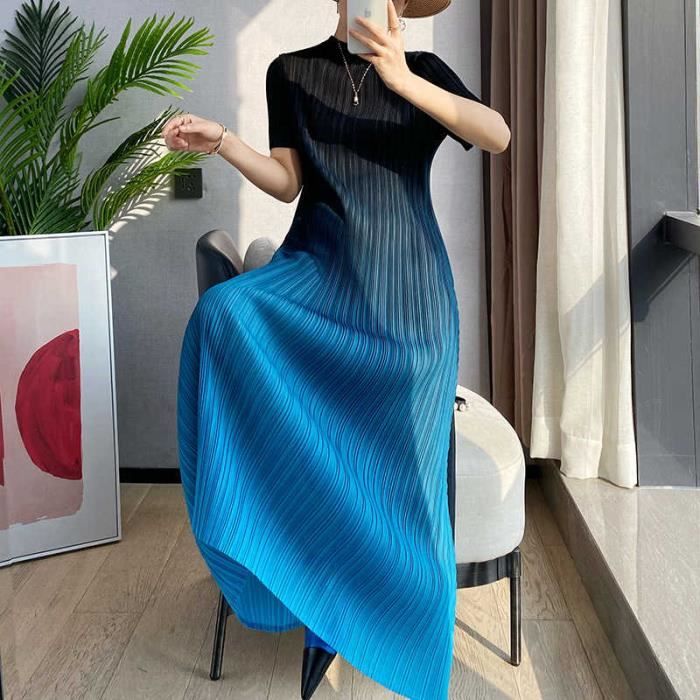 CRAZE Robe longue plissée d'été pour femmes robe droite imprimée mince ...
