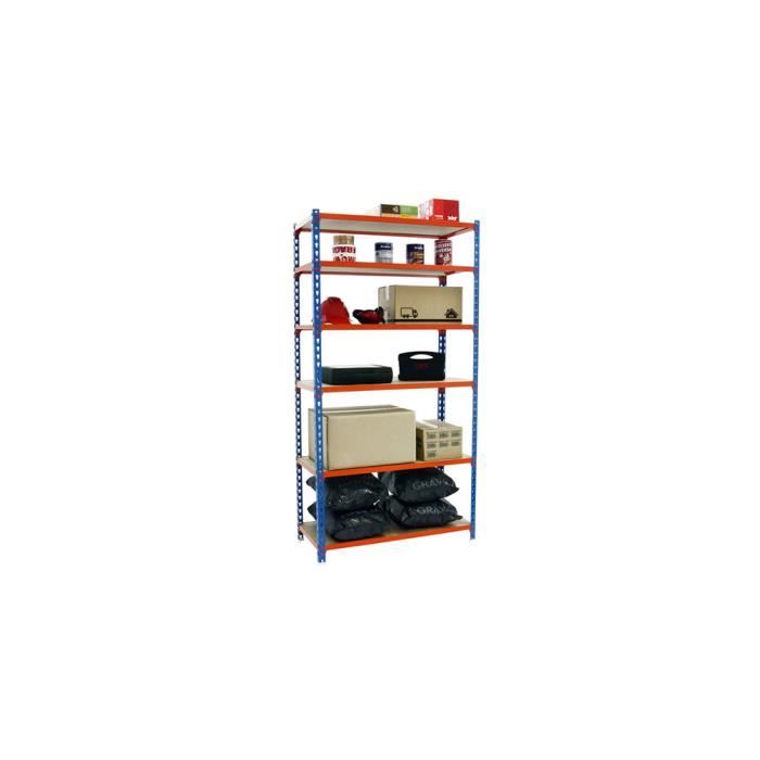 Étagère métallique 6 niveaux - MADERCLICK MEGAPLUS - 2500 x 1200 x 300 mm - Bleu - Orange - 150 ...