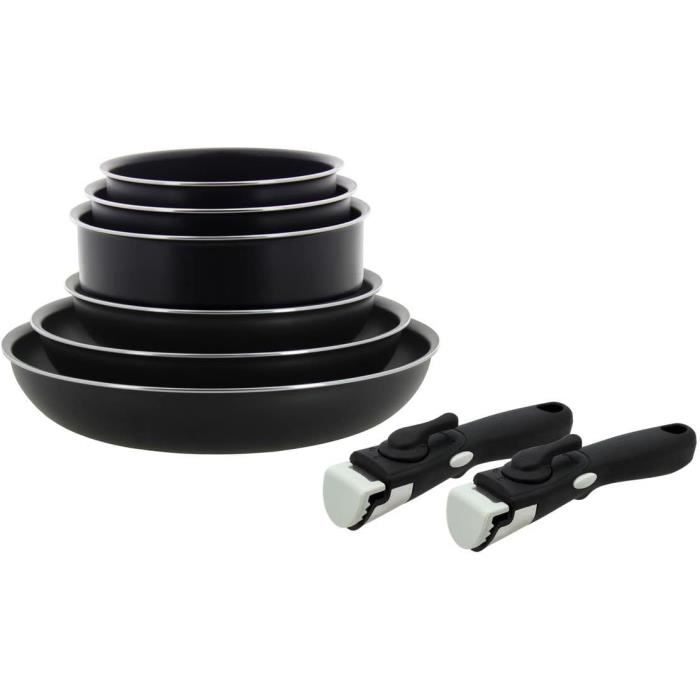 MENASTYL - set de 8 pièces – 3 poêles 20-24-28 cm + 3 casseroles 16-18-20 cm + 2 poignées ...