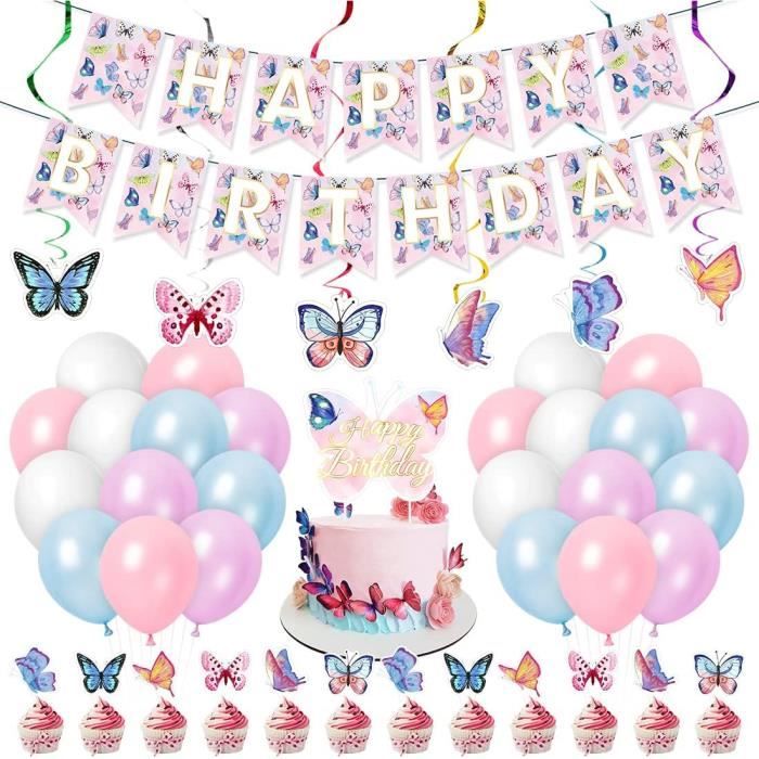 Anniversaire Papillon Fille, 56 Pièces Kit Anniversaire Papillon, 25 ...