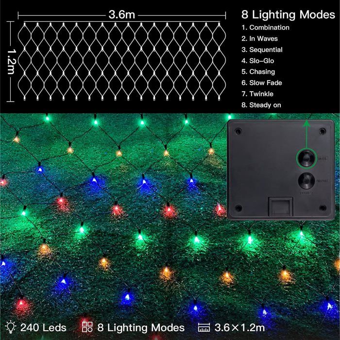 Filet Lumineux Solaire Extrieur 240LEDs 36 12M Guirlande Lumineuse de ...
