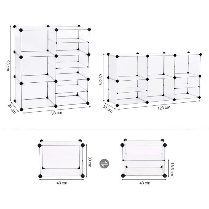 Meuble de rangement modulable, étagère en plastique, assemblage facile ...