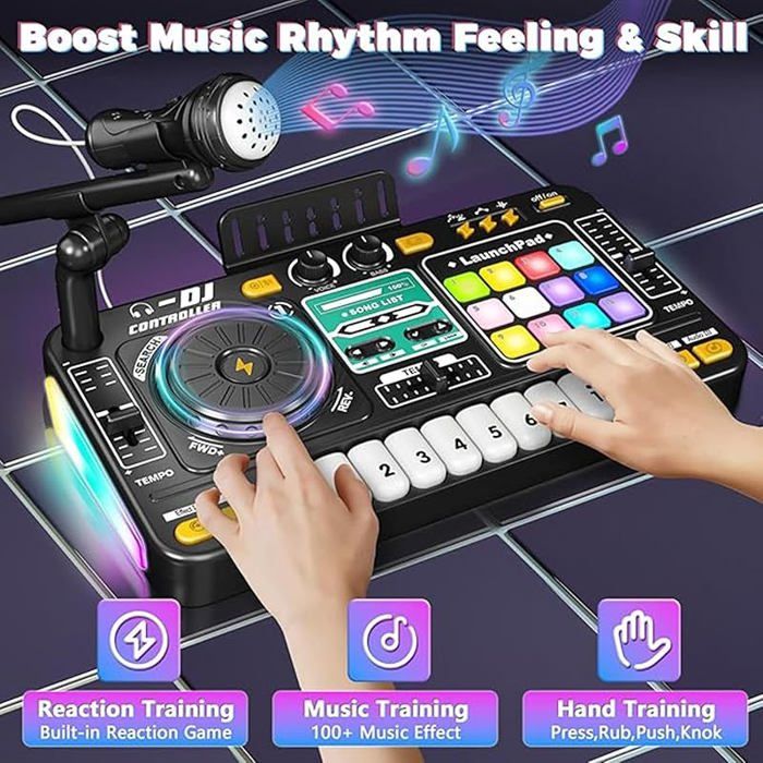 Table de mixage DJ for Enfants avec Microphone Bluetooth 8 Touches de ...