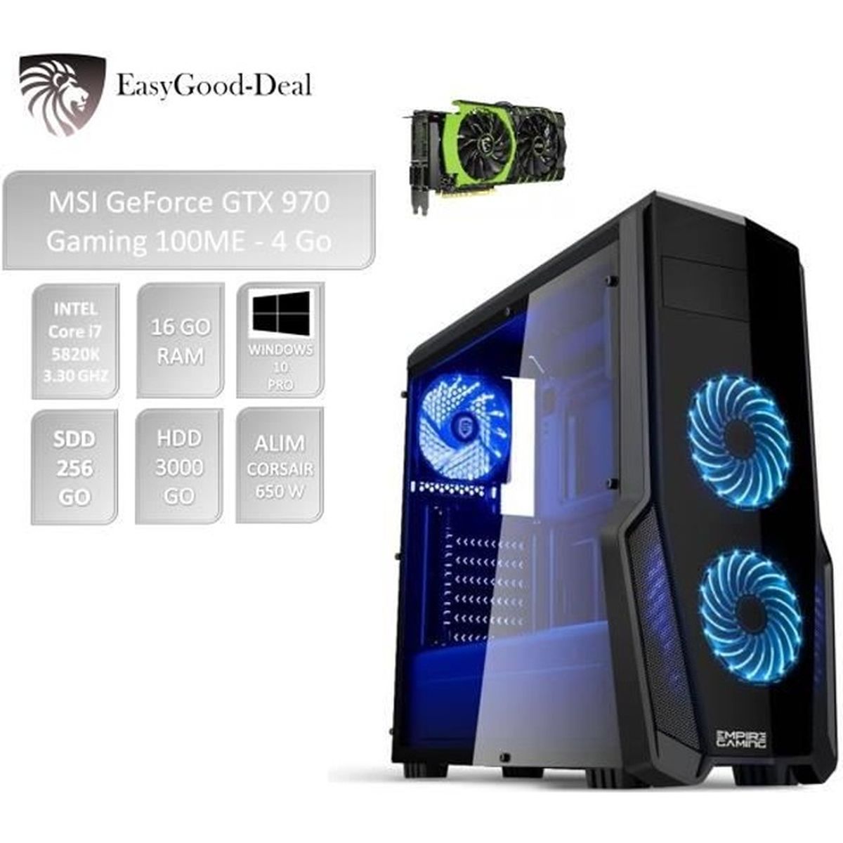 PC TOUR GAMER CORE I7 5820K 3.30 GHZ 16 Go RAM 256 GO SSD + 3000 GO HDD ...