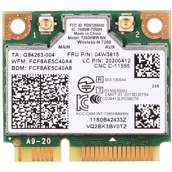 Carte Reseau - Limics24 - Intel 7260 Bn 802.11B / G/N 04W3815 Mini Pci-E Wifi Module Lenovo ...