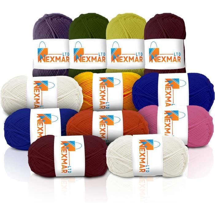 Lot de 12 pelotes de fil à crochet 100 % acrylique, 5 plis, 50 g ...