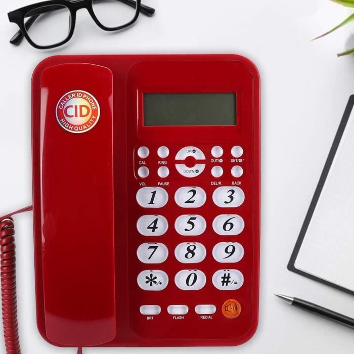 KX-T8003CID Téléphone fixe de bureau à domicile, téléphone de bureau filaire rouge avec ...