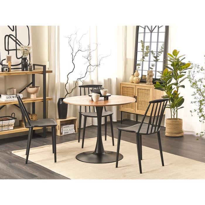 Table à manger ronde ⌀ 90 cm bois clair / support noir BOCA - Cdiscount ...