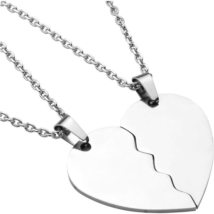 Lot De 2 Colliers Cœur Couple Amitié Amoureux Pendentif Gravure ...