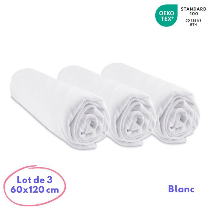 Lot De 3 Draps Housse Jersey Bambou 60x120 Blanc Cdiscount
