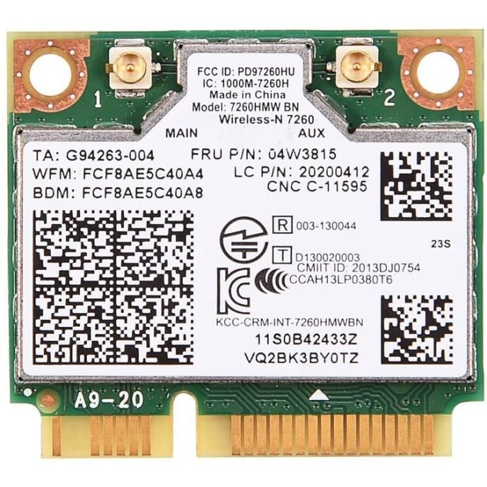 Carte Reseau - Limics24 - Intel 7260 Bn 802.11B / G/N 04W3815 Mini Pci-E Wifi Module Lenovo ...