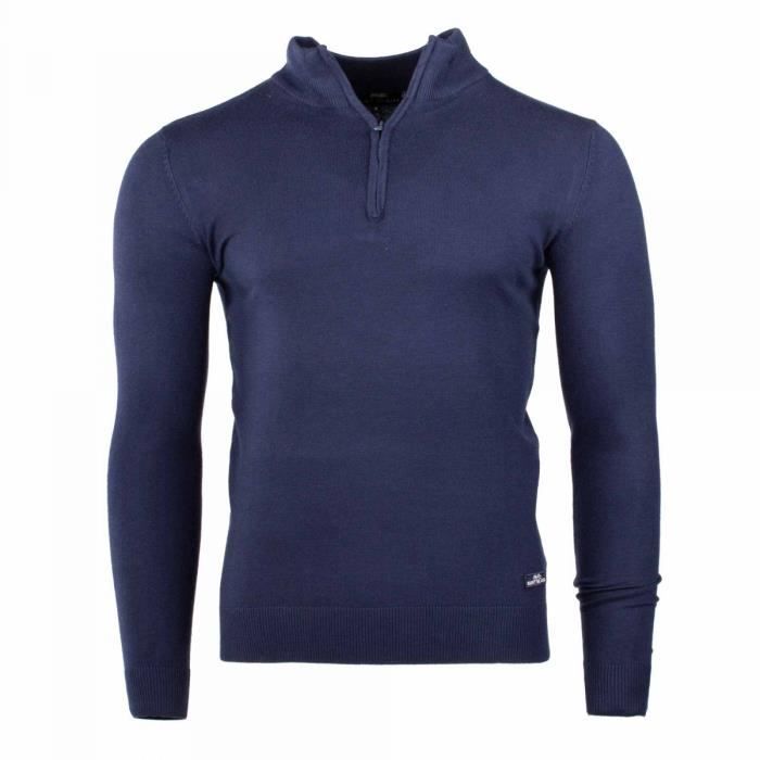 Pull fin col camionneur stretch Homme ST HILAIRE Bleu fonce - Cdiscount ...