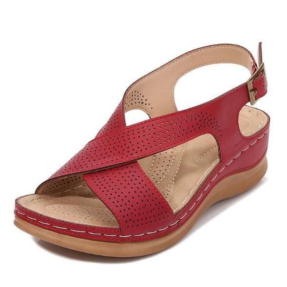 Sandales compensées femme - Marque - Modèle - Rouge - Boucle de serrage ...