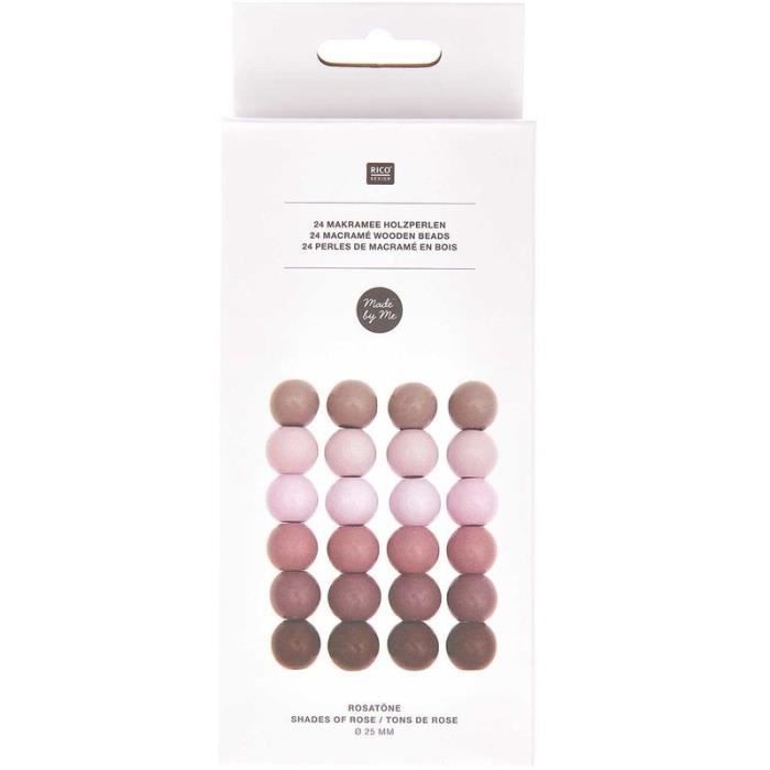 24 Perles rondes - bois tons roses - 25 mm - Cdiscount Maison