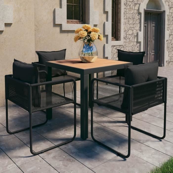 Salon de jardin 5 pcs PVC Résine tressée Noir et marron - SALALIS ...