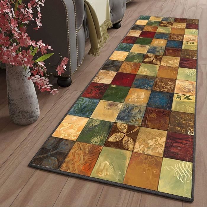 Tapis De Passage Couloir Moderne Lavable Antiderapant Long Motifs Géométriques Tapis Patchwork ...