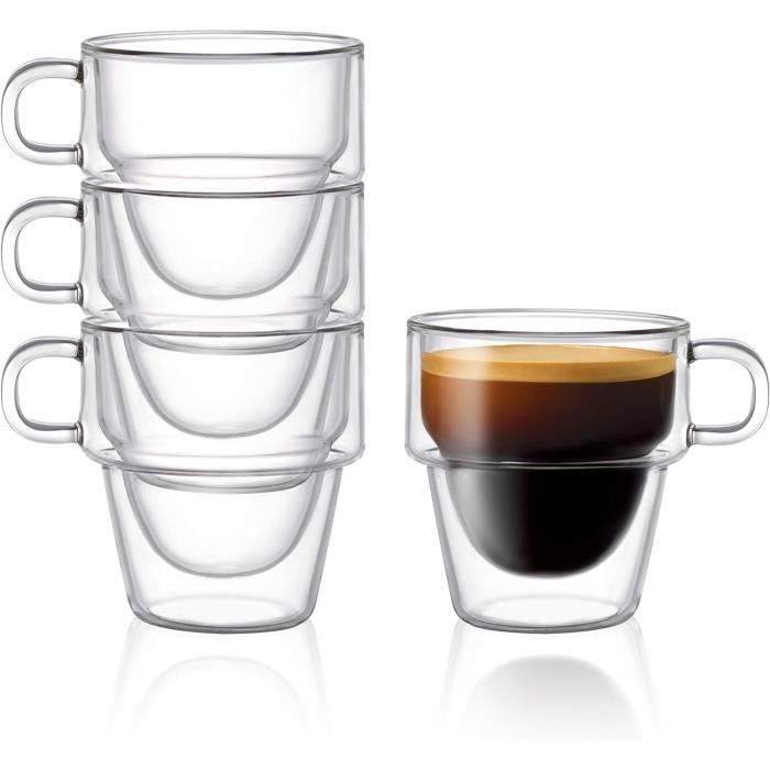 ® Tasse double paroi expresso [4x 150ml EMPILABLE] Verre double paroi à ...