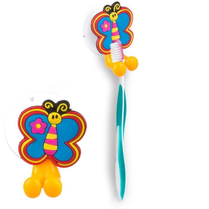 Papillon jaune Porte - brosse à dents - Support mural de salle de bain ...