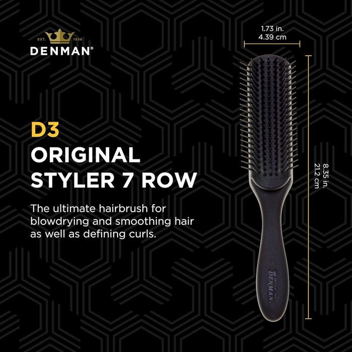 Jack Deay Denman Curly Hair Brush D3 (All Black) 7 Row Styling Brush ...