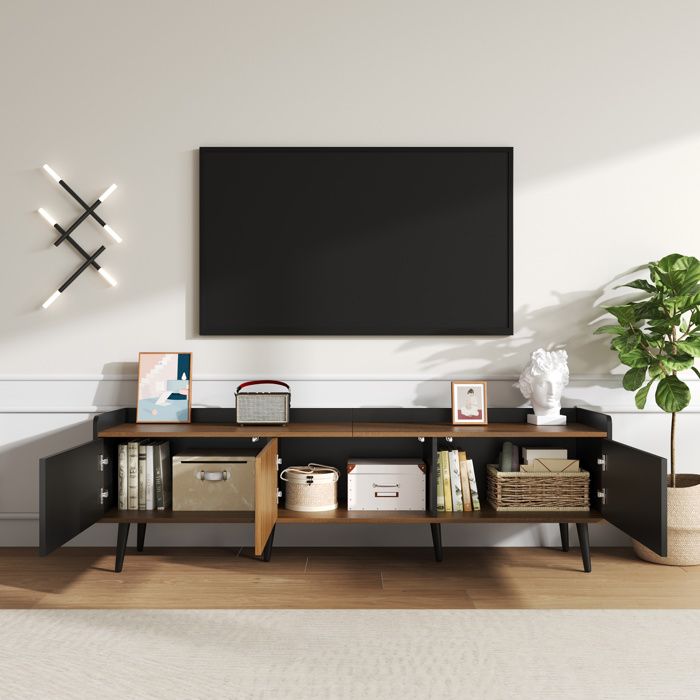 Meuble TV - Banc TV Bas avec Portes et Rangement, design Moderne ...